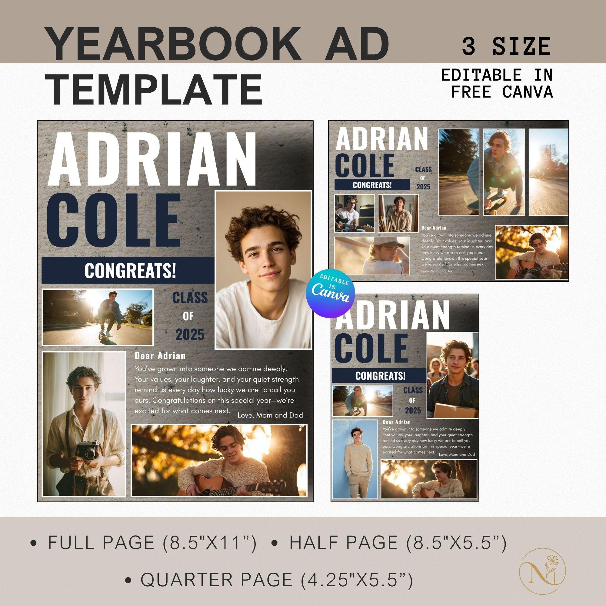 Yearbook Ad Template - Full Half Quarter Page , Senior Yearbook Ad ...