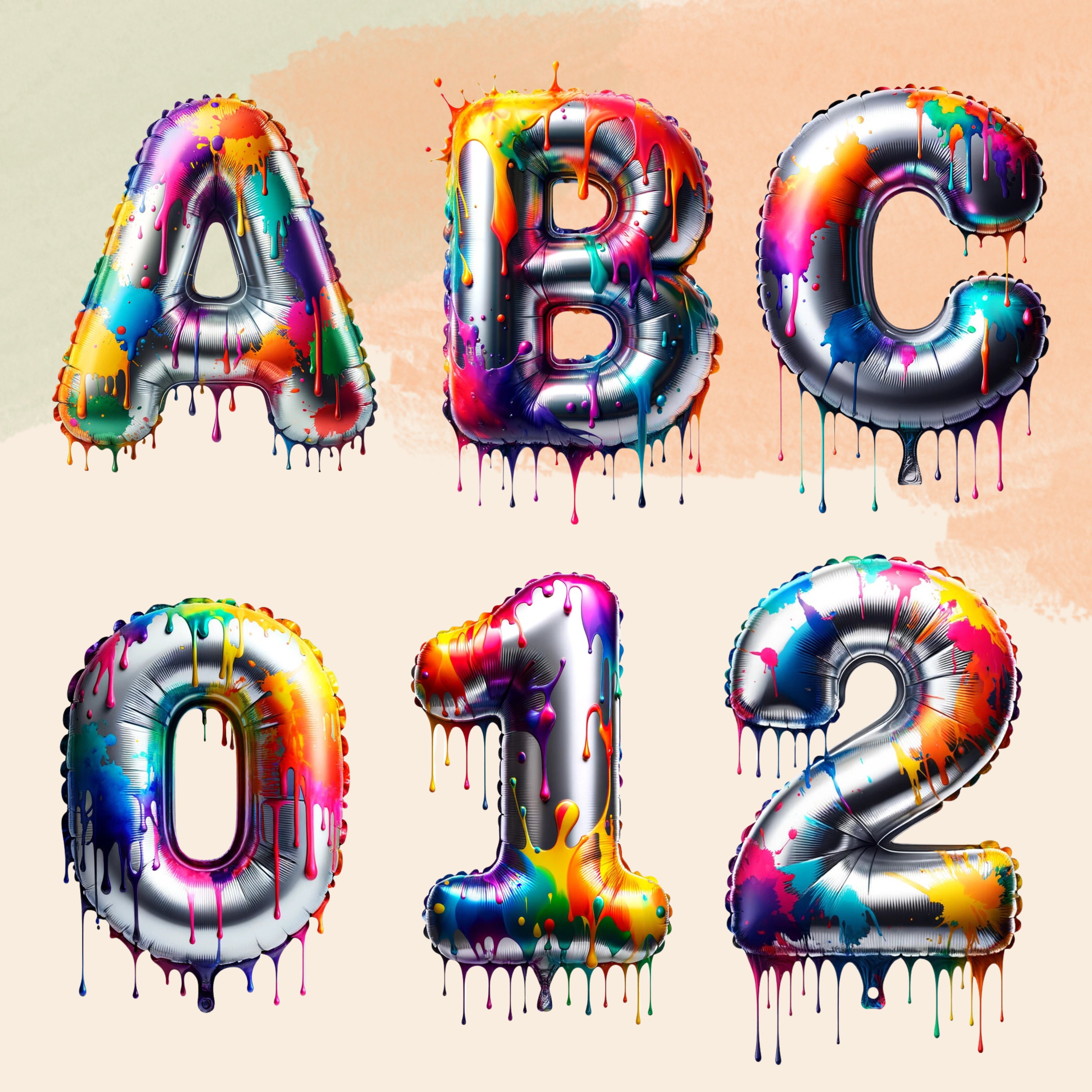 Ink Dripping Balloon Alphabet Number, Colorful Foil Balloon Clipart ...