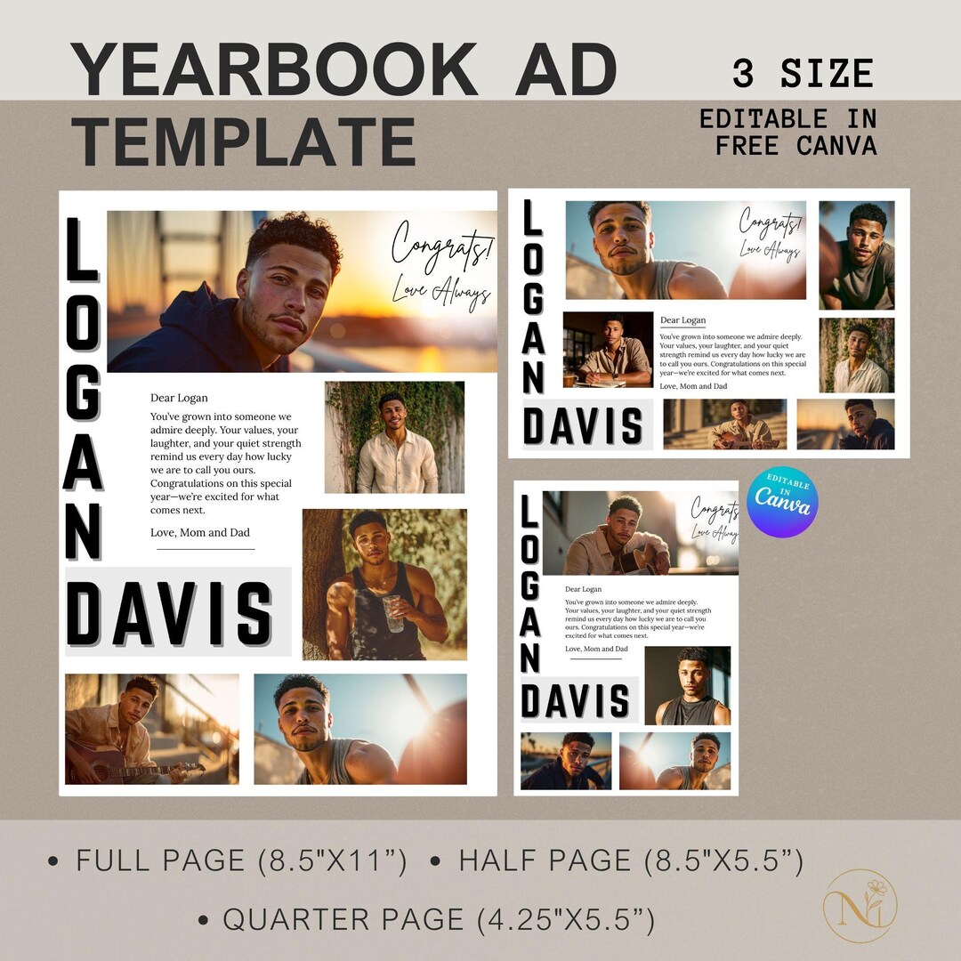 Yearbook Ad Template - Full Half Quarter Page , Senior Yearbook Ad ...