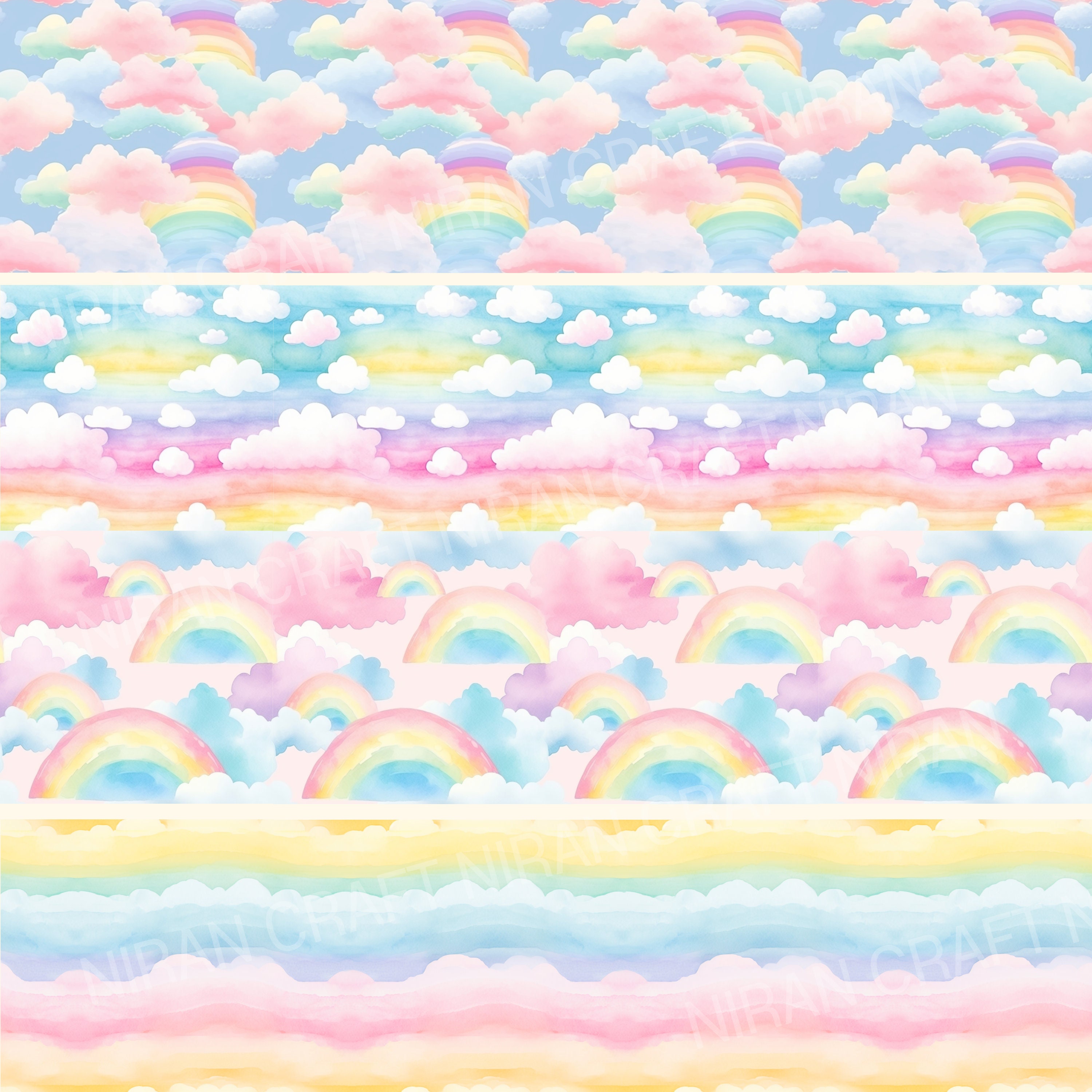 Pastel Cloud Digital Paper, Seamless Colorful Cloud, Sky Background ...