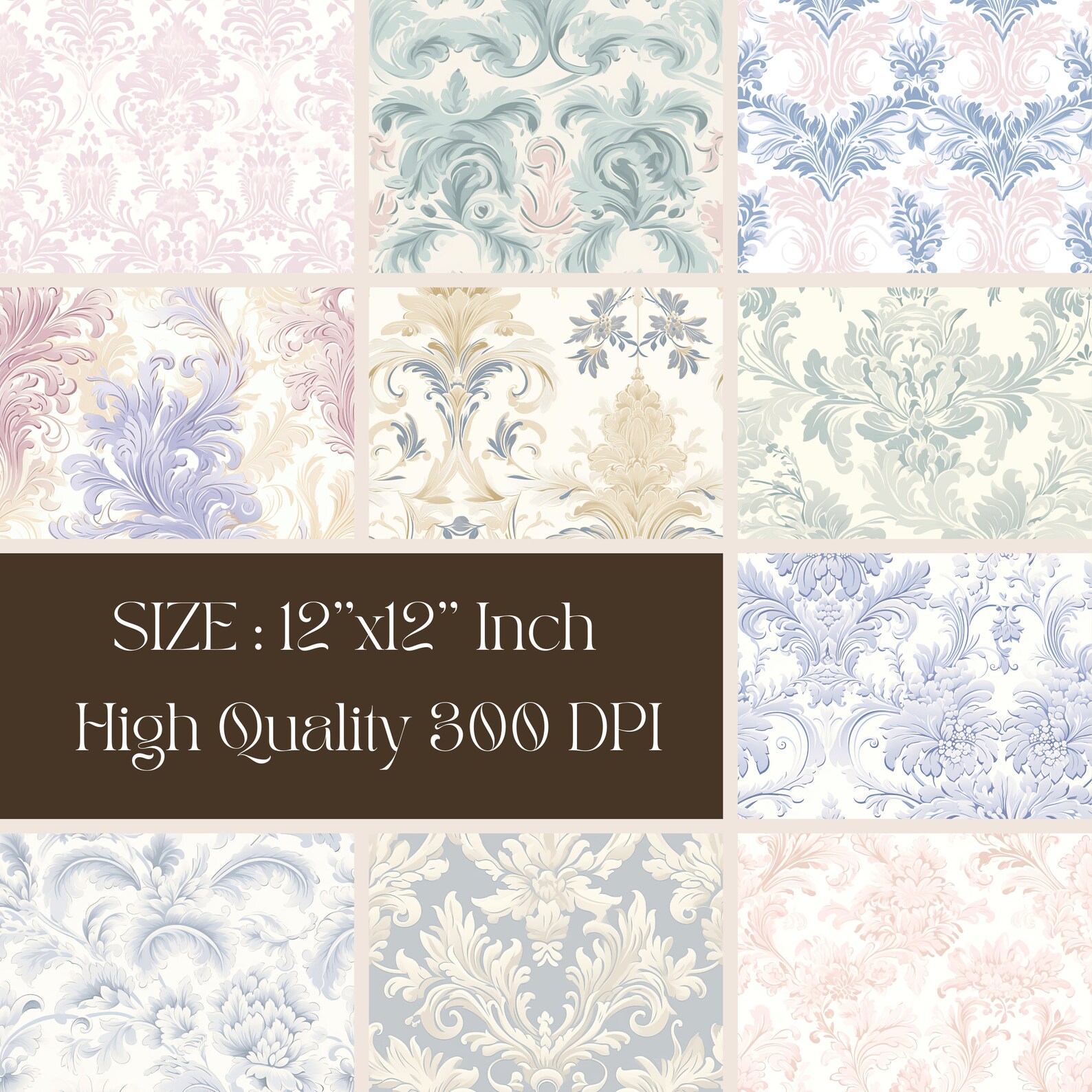 Damask Seamless Pattern, Damask Digital Paper, Damask Prints, Damask ...