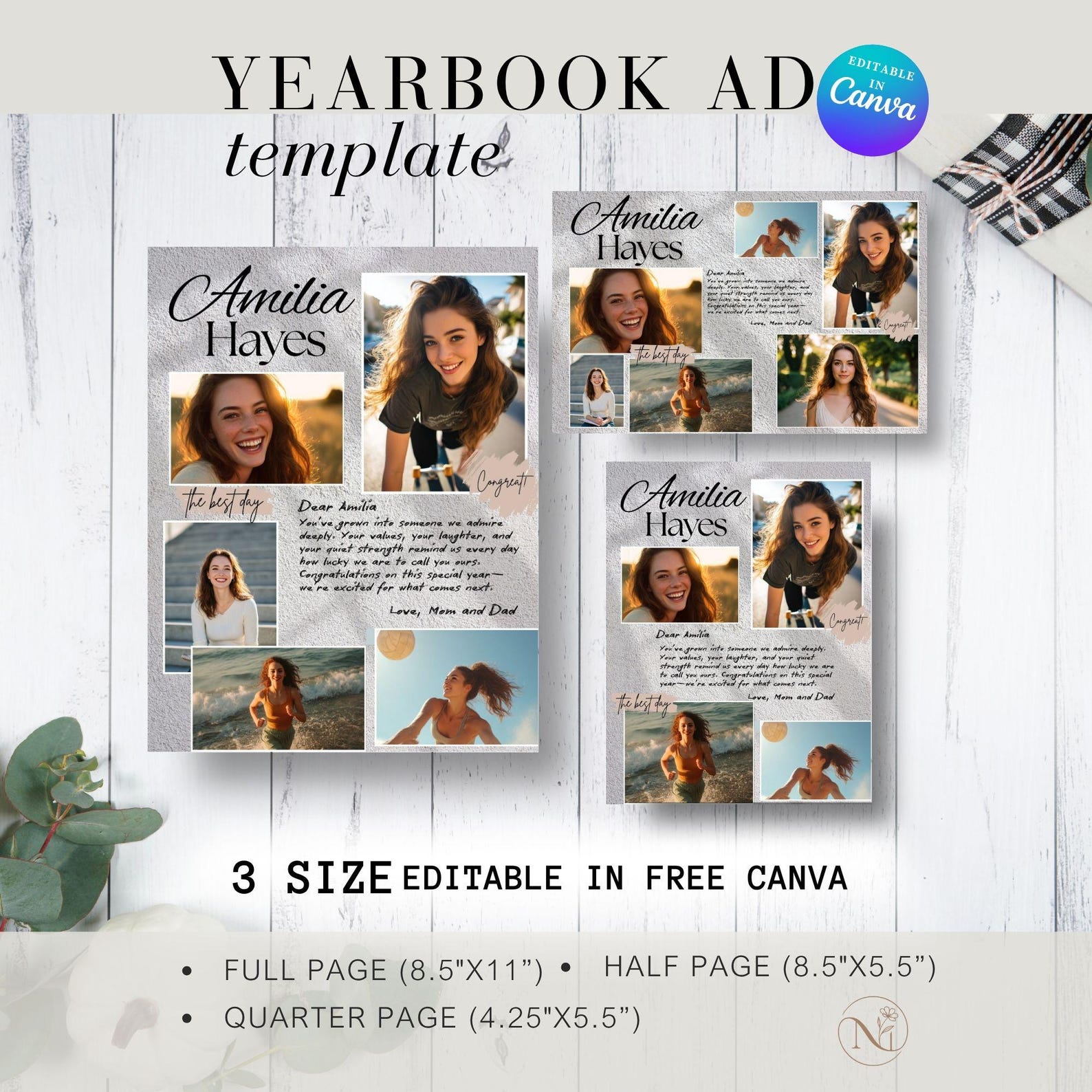 Yearbook Ad Template - Full Half Quarter Page , Senior Yearbook Ad ...