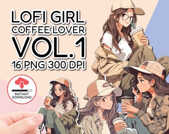 Anime Lofi Girl PNG Files for Book Lovers, Aesthetic Kawaii Sticker Vol ...