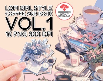 Anime Lofi Girl PNG Files for Book Lovers, Aesthetic Kawaii Sticker Vol ...