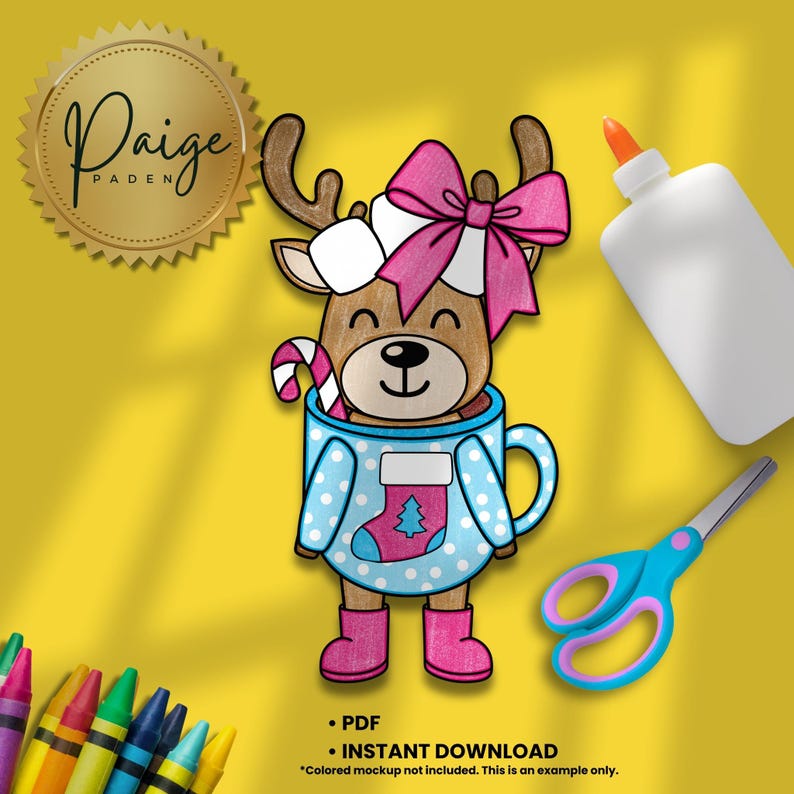 Reindeer in Disguise Hot Cocoa Craft Printable | Christmas Color Cut ...