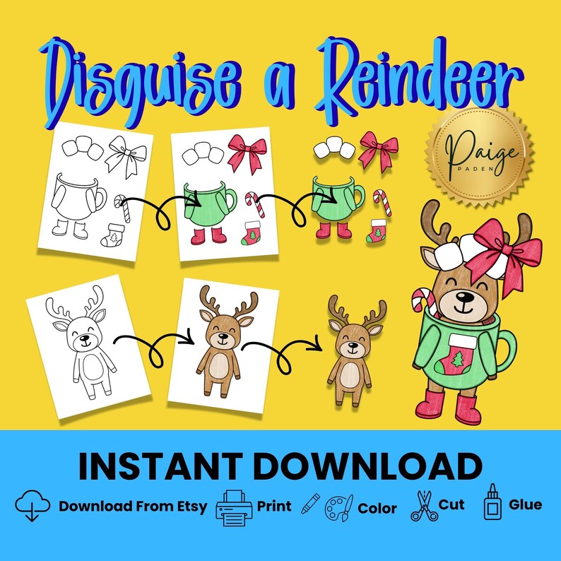 Reindeer in Disguise Hot Cocoa Craft Printable | Christmas Color Cut ...