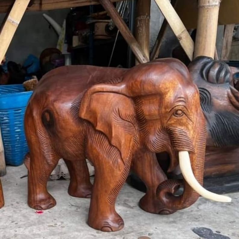 15" Handcrafted Oak Wood Elephant Pair | Feng Shui Home Decor ...