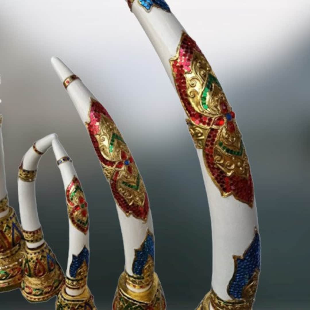 Handmade Wooden Elephant Tusk Pair, White, 25 and 30 Inches Tall ...