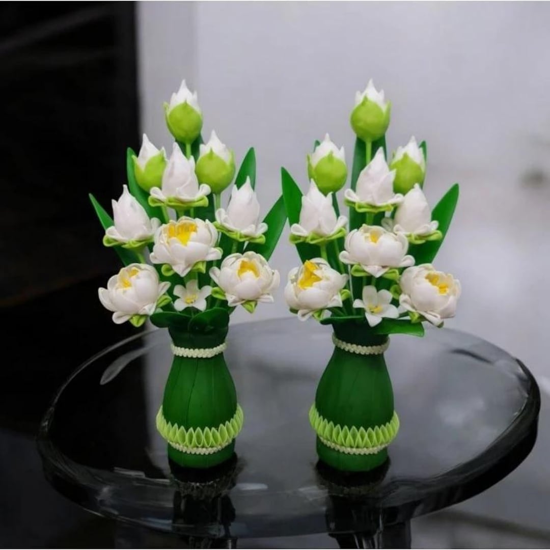 Handmade Clay Lotus Altar Vase Pair: Thai Buddhist Decor, 9-inch - Etsy