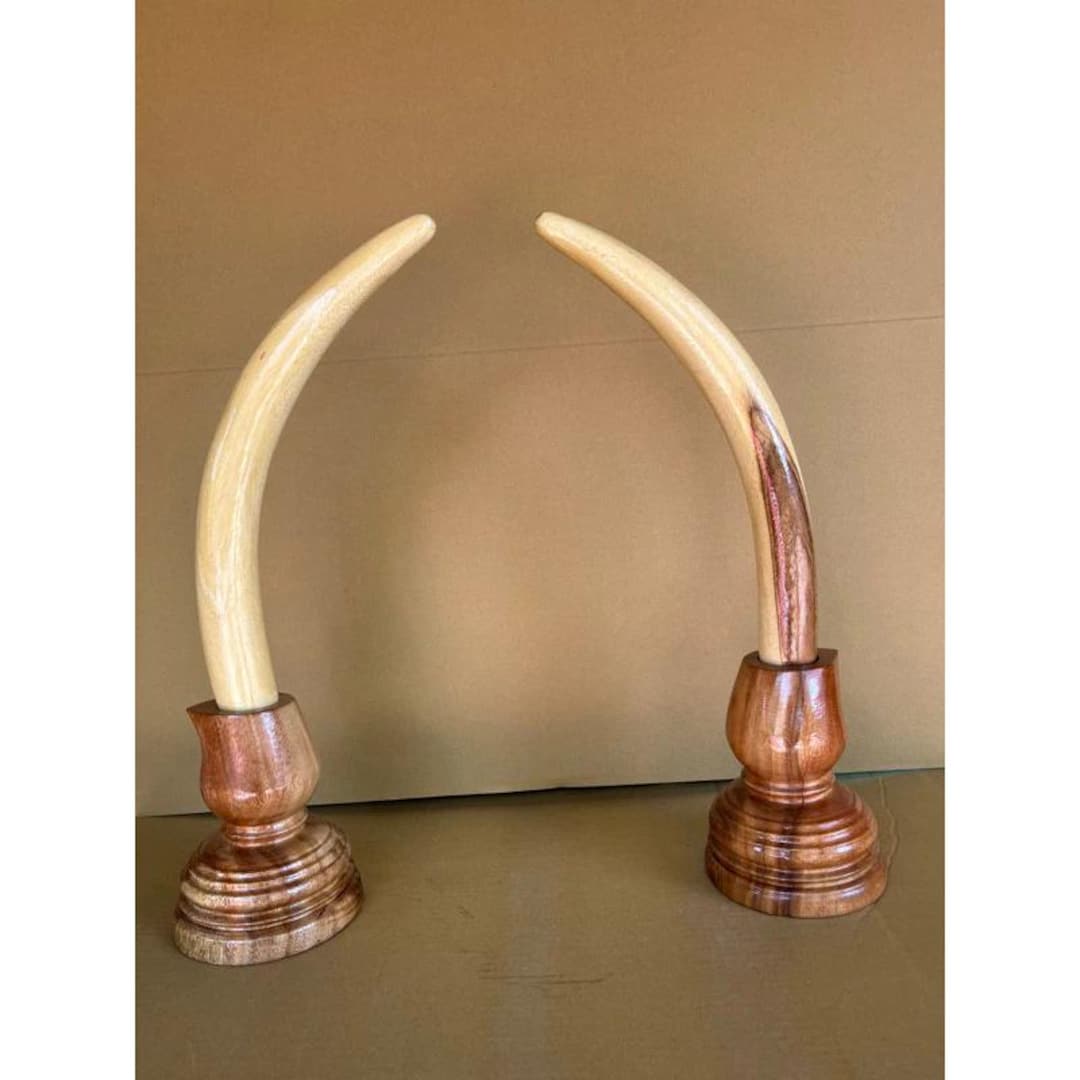 70 Cm Buddhist Elephant Tusk Pair | Hand Carved Thai Wood Sculpture ...