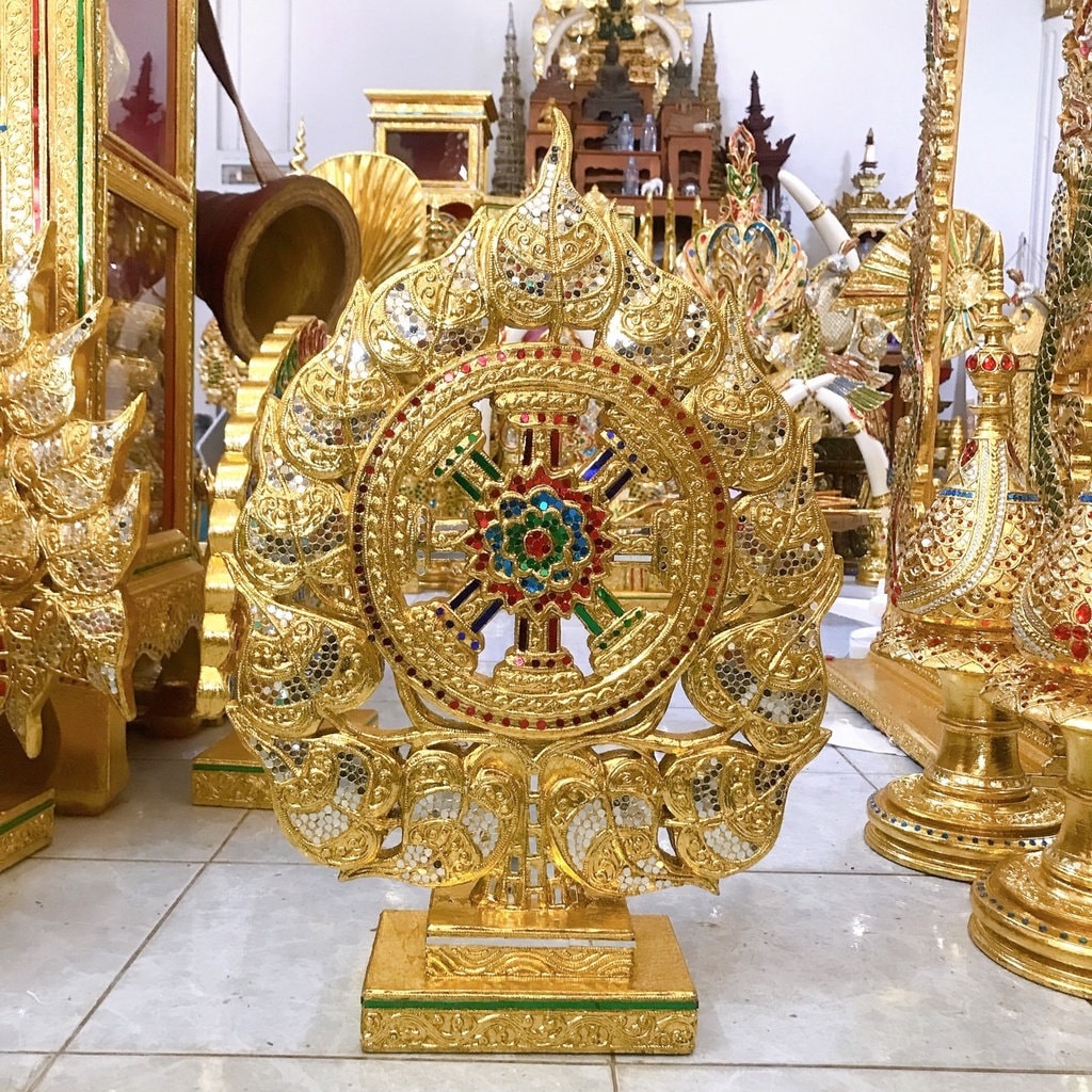 Hand-carved Golden Bodhi Tree With Dharma Wheel Design, Sacred Art ...