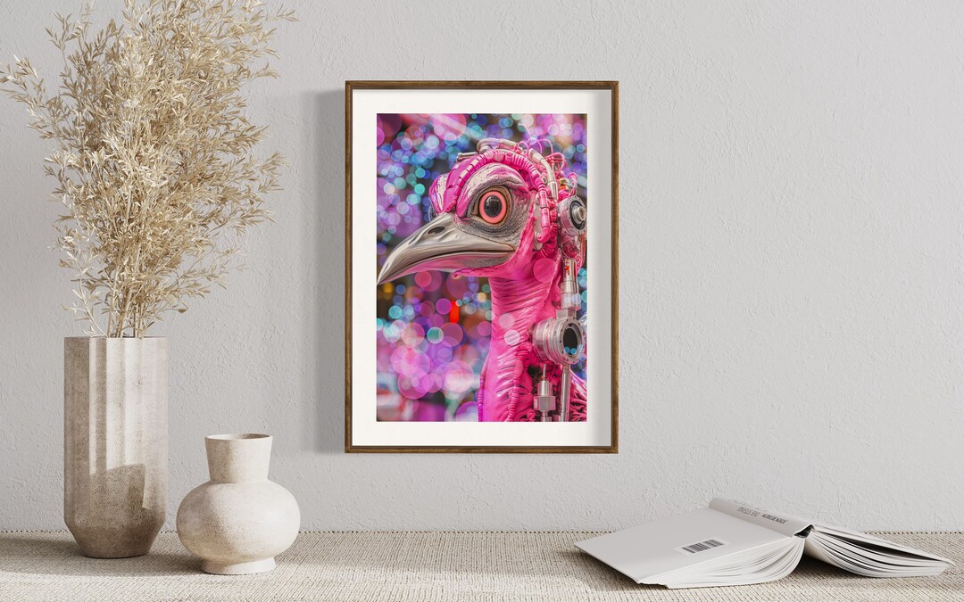 Ostrich Neon Pink Modern Art Print, Affordable Decor DIY Printable Wall ...