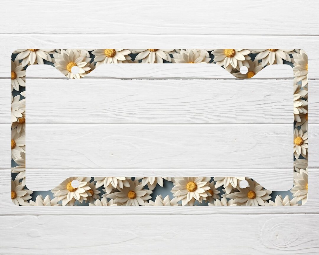Daisy License Plate Frame, 3D Floral Car Tag Holder, Retro Floral ...