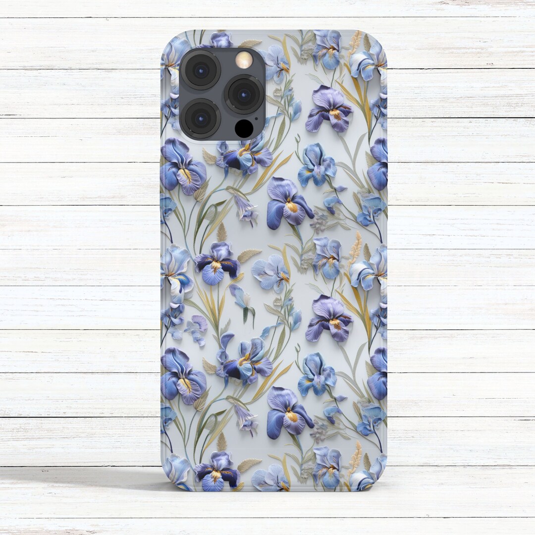 Cottagecore Faux Embroidery Iris Flower Garden Phone Case, iPhone 15 14 13,google Pixel 5 6 7 ...