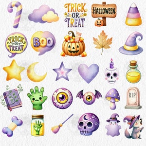 Halloween Watercolor Clipart, Halloween PNG, Spooky Clipart, Cute ...