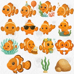 Clownfish Watercolor Clipart, Cute Fish, Ocean Clipart, Sea Life,fish ...