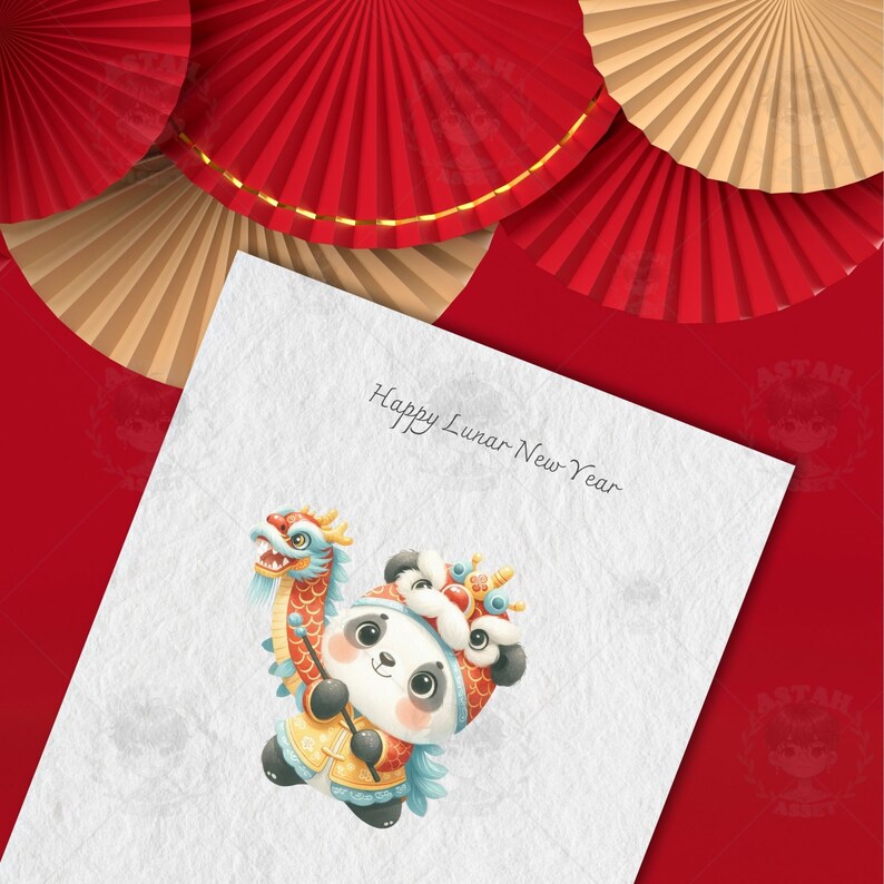 Cute Panda Lunar New Year Water Color Clipart ,2024 , Chinese New Year ...