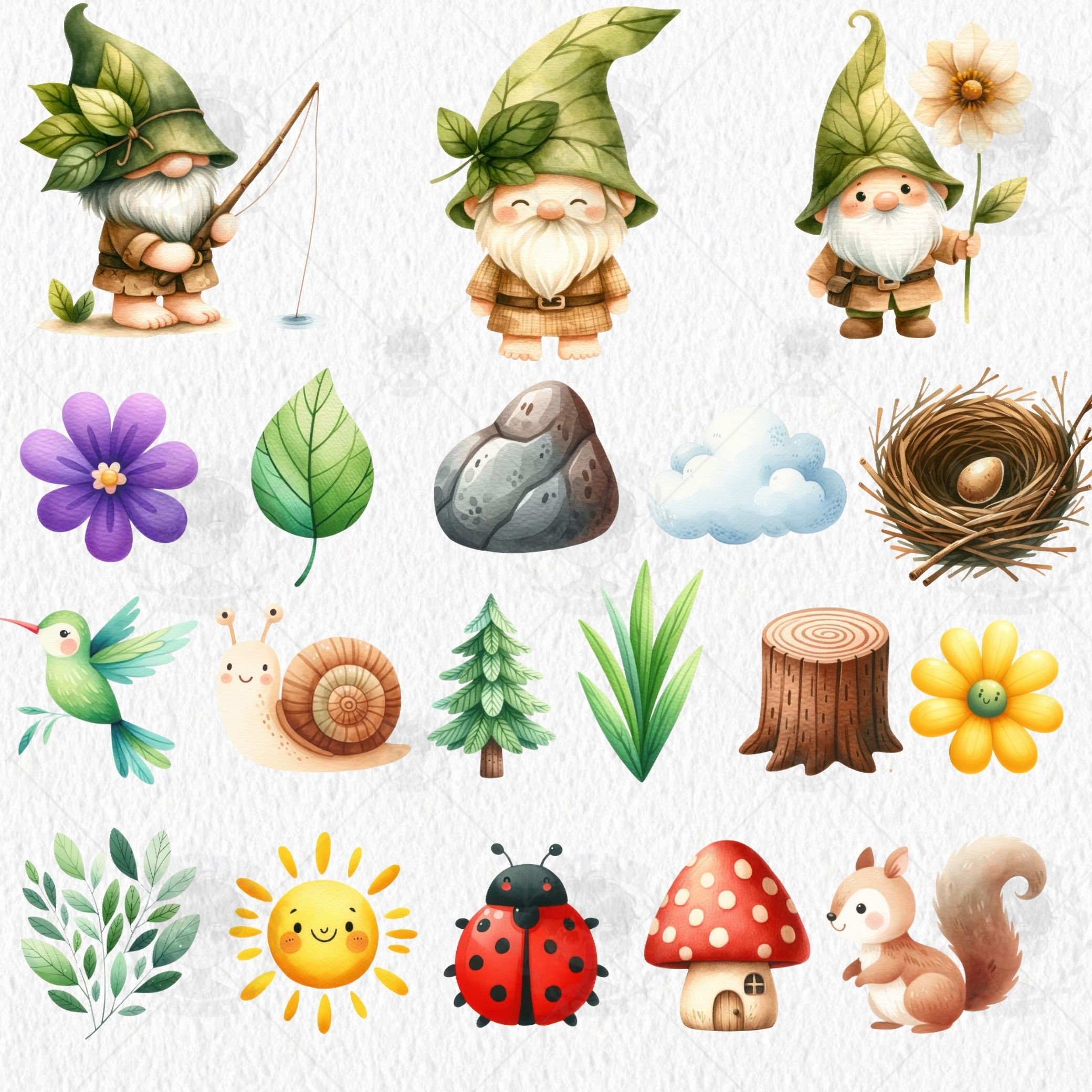 Cute Gnome Forest, Watercolor Clipart ,woodland , Gnomes Sublimation ...