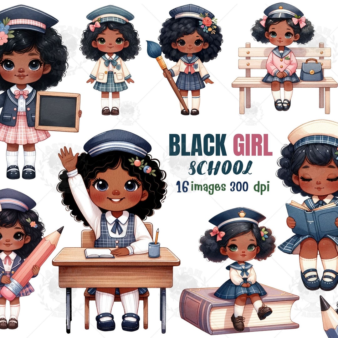 Black Girl School ,watercolor Clipart ,classroom Clipart, Back to ...