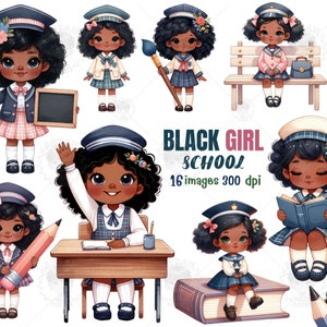 Black Girl School Watercolor Clipart: Diverse Education (PDF) - Etsy