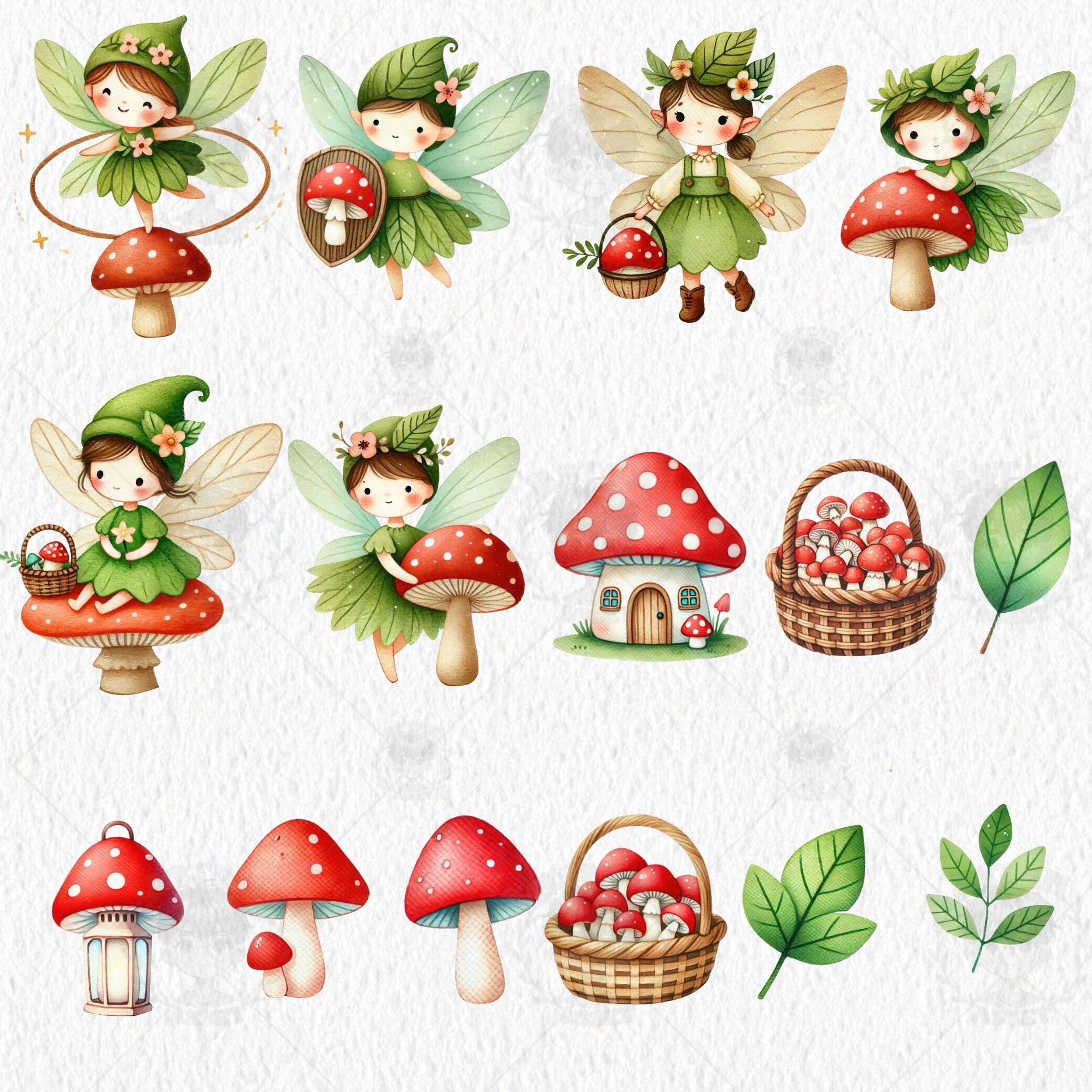 Fairy Mushroom Watercolor Clipart, Fairy Garden Clipart, Cute Fairy ...