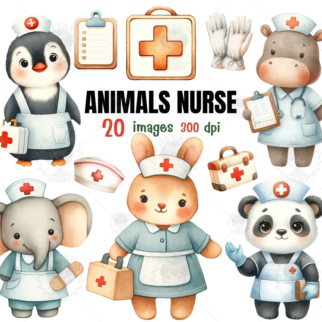 Animal Nurse Watercolor Clipart, Vet Gift (PNG, PDF) - Etsy