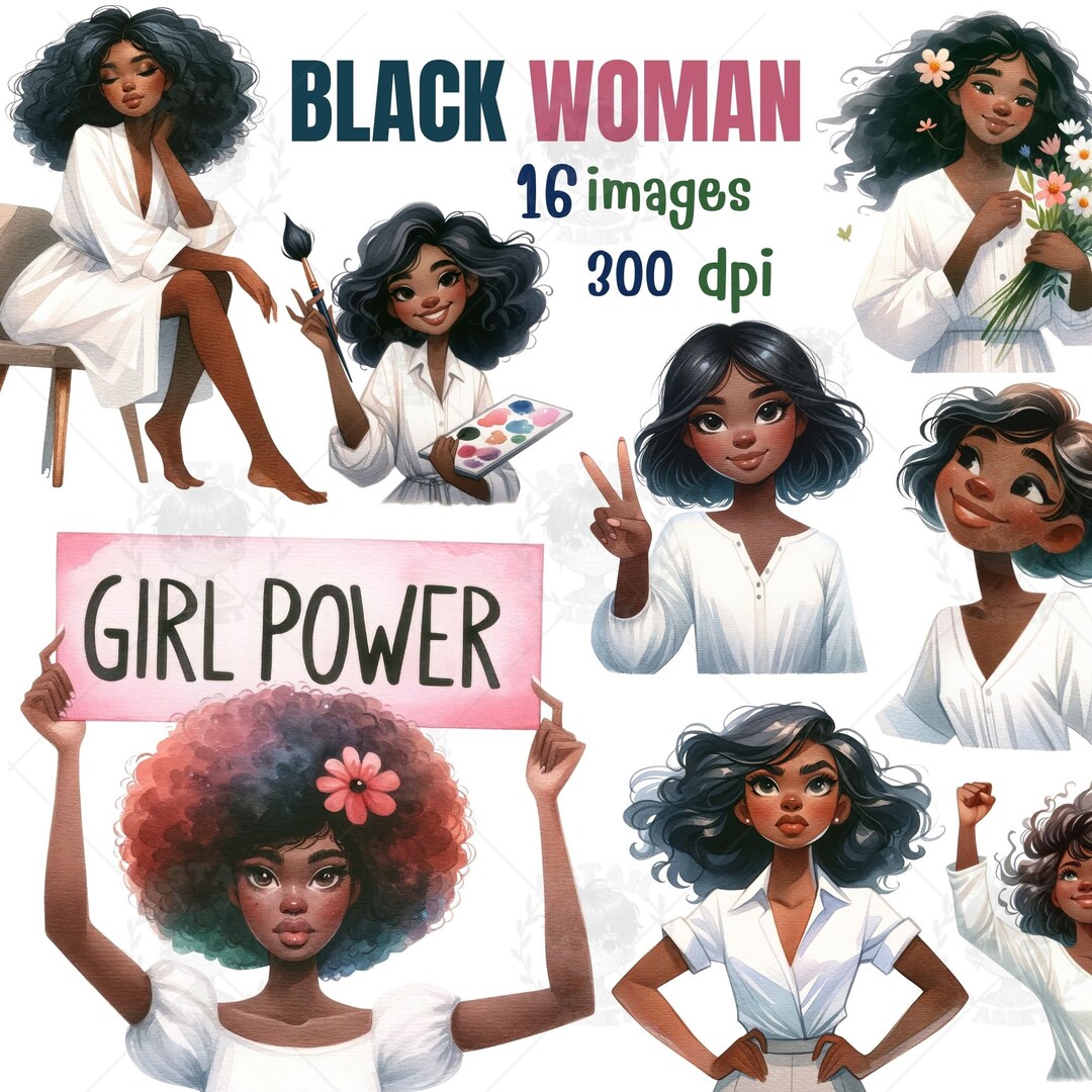 Black Woman Watercolor Clipart: Girl Power PNG Images (digital Download ...