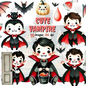 Vampire Watercolor Clipart, Halloween PNG, Spooky Clipart, Cute ...