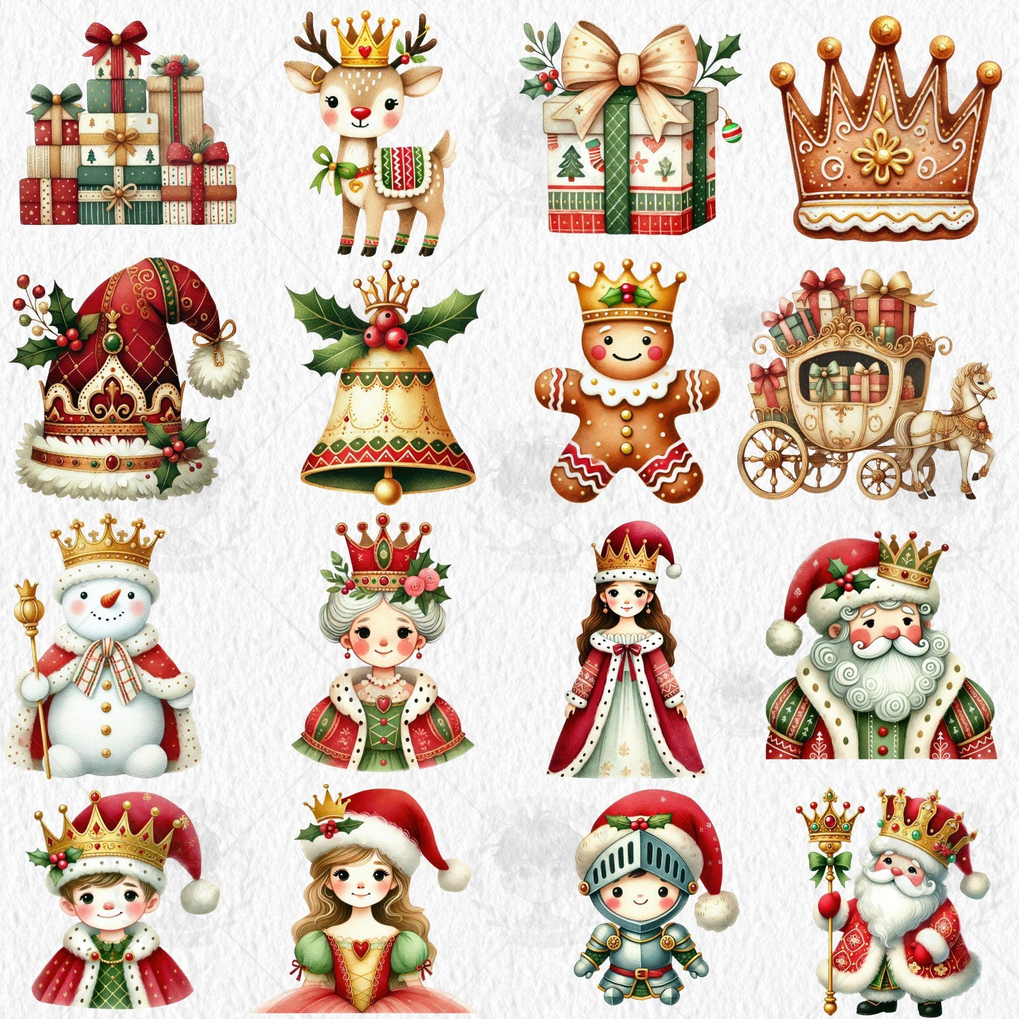 Royal Christmas Watercolor Clipart: Santa, Snowman, Crowns (PNG, 300 ...