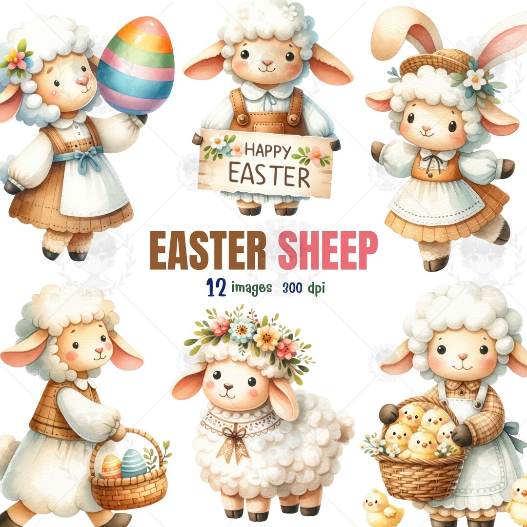 Easter Sheep Clipart, Water Color Clipart ,cute Sheep Clipart, Happy ...