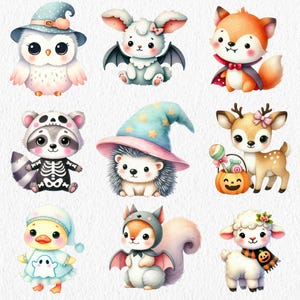 Halloween Baby Animals Watercolor Clipart, Halloween PNG, Cute Animals ...