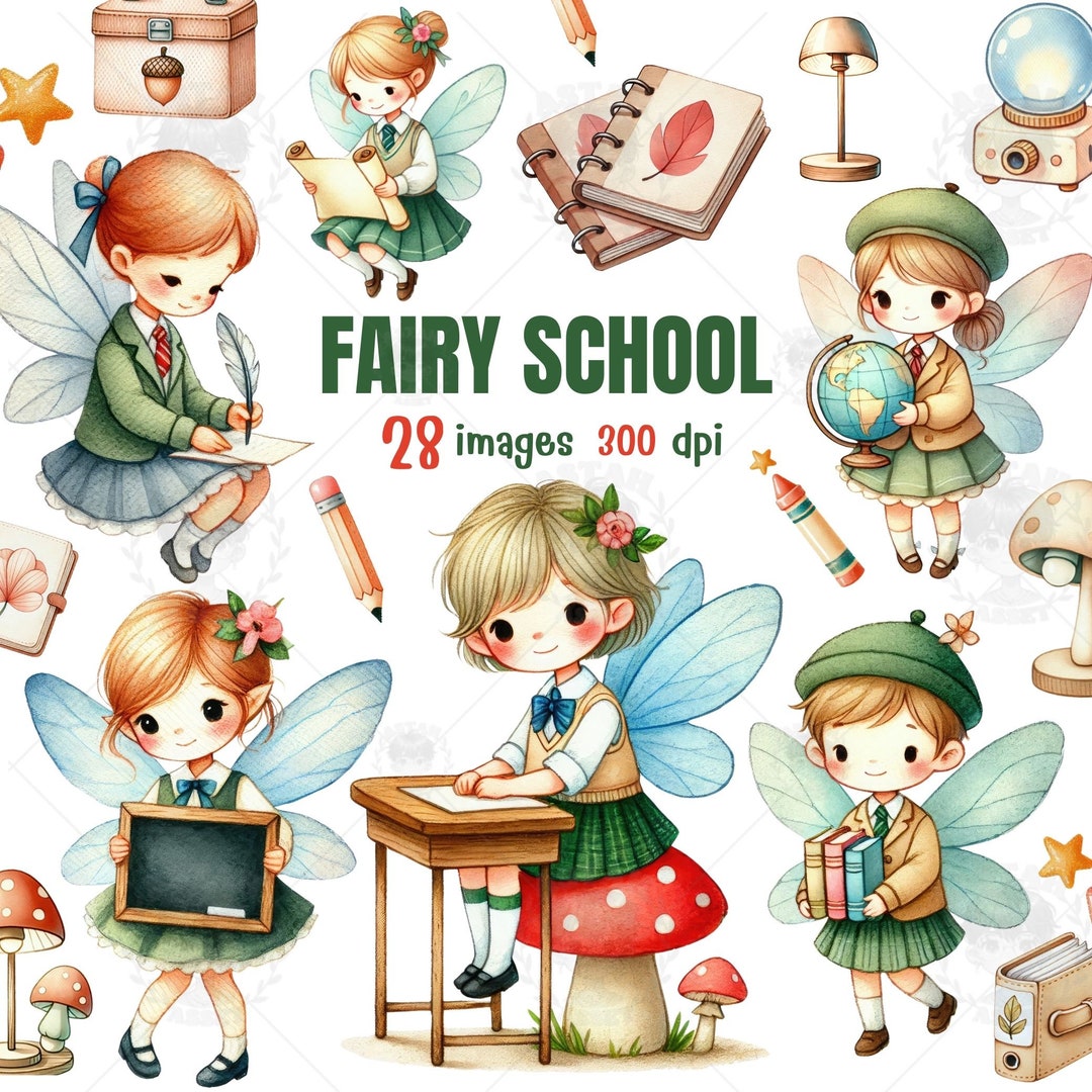 Fairy School Watercolor Clipart, Back to School PNG (digital Download ...