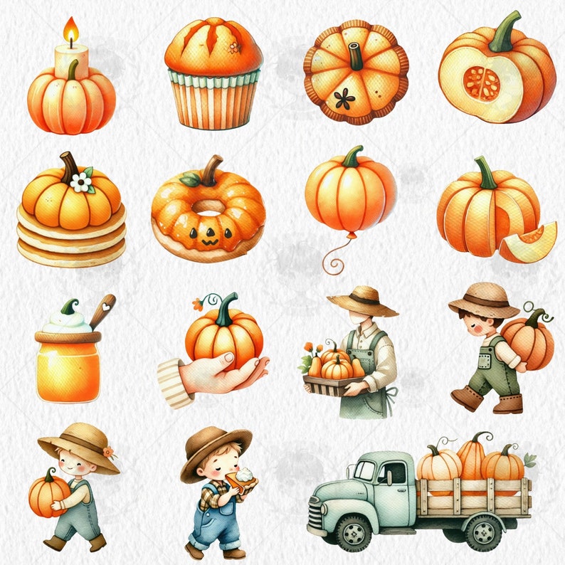 Watercolor Pumpkin Clipart: Autumn Harvest PNG Images (digital Download ...