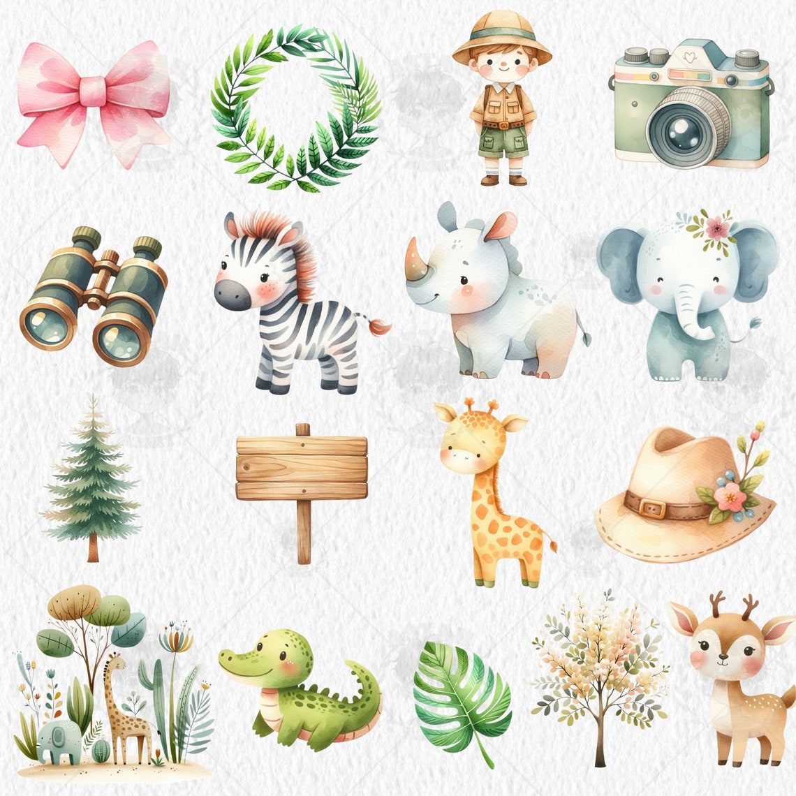 Cute Safari Watercolor Clipart Bundle ,woodland Png, Nursery Decor ...