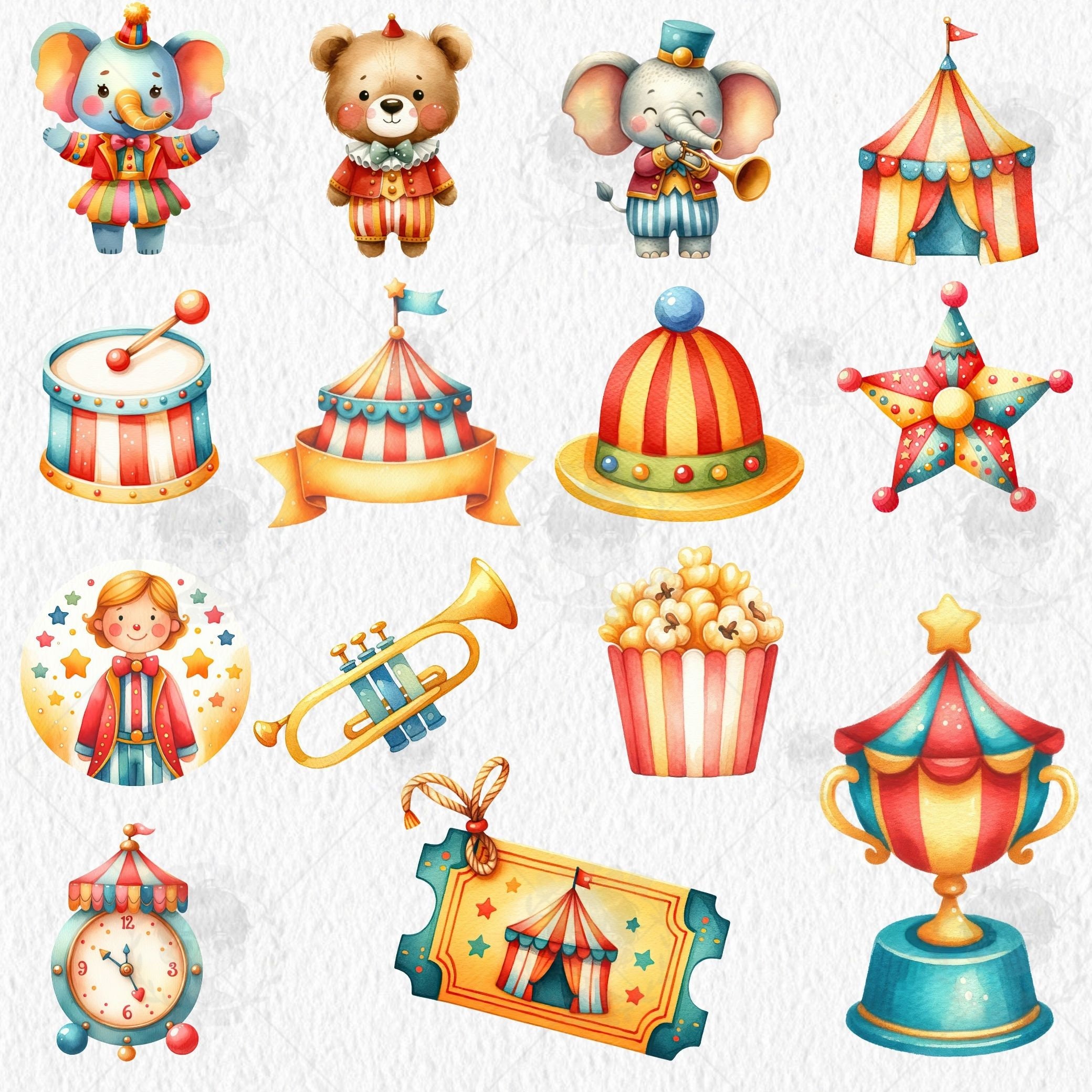 Circus Animal Clipart, Watercolor Clipart, Circus Animal Invitation ...