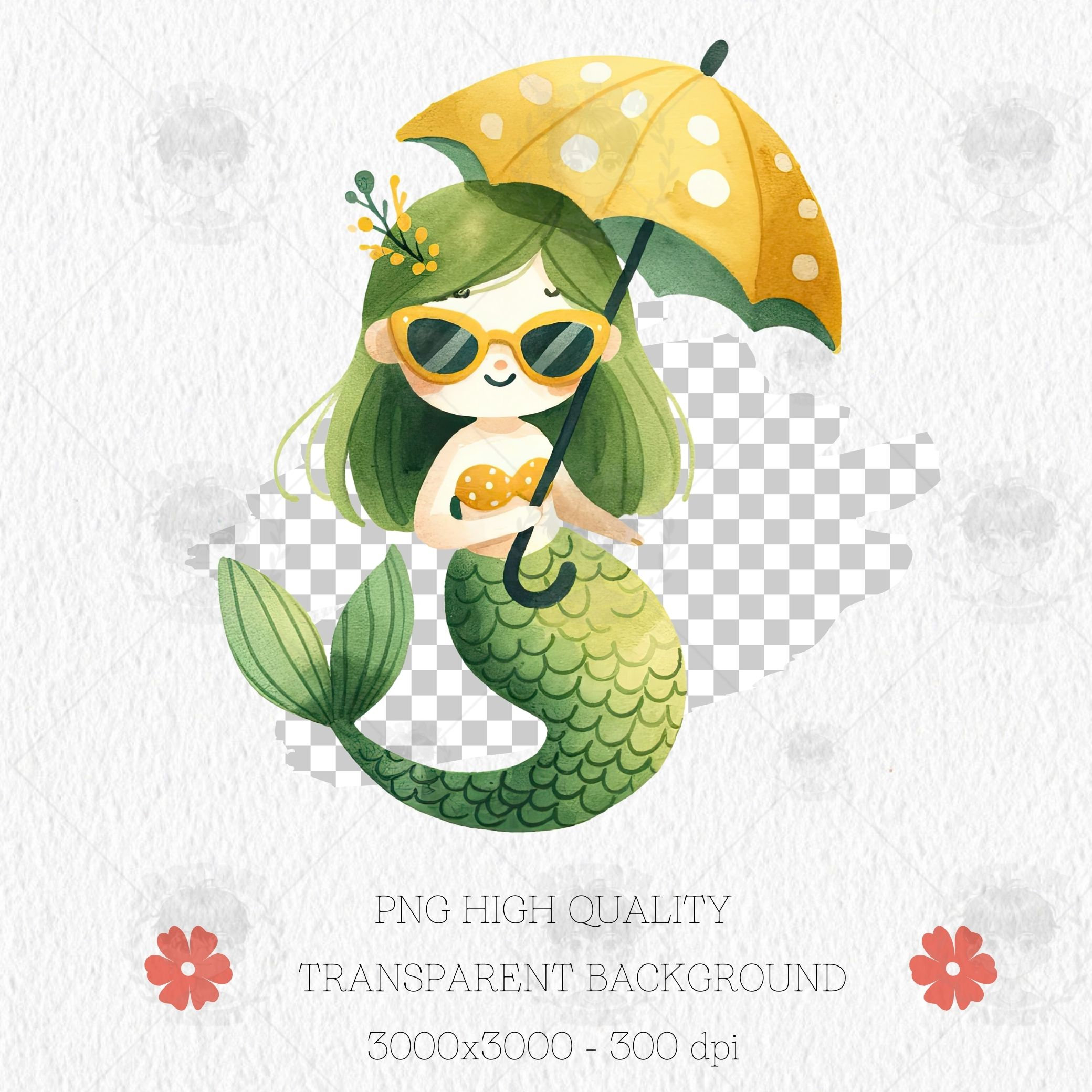 Summer Mermaid Watercolor Clipart, Summer Shirt, Cute Mermaid Clipart ...