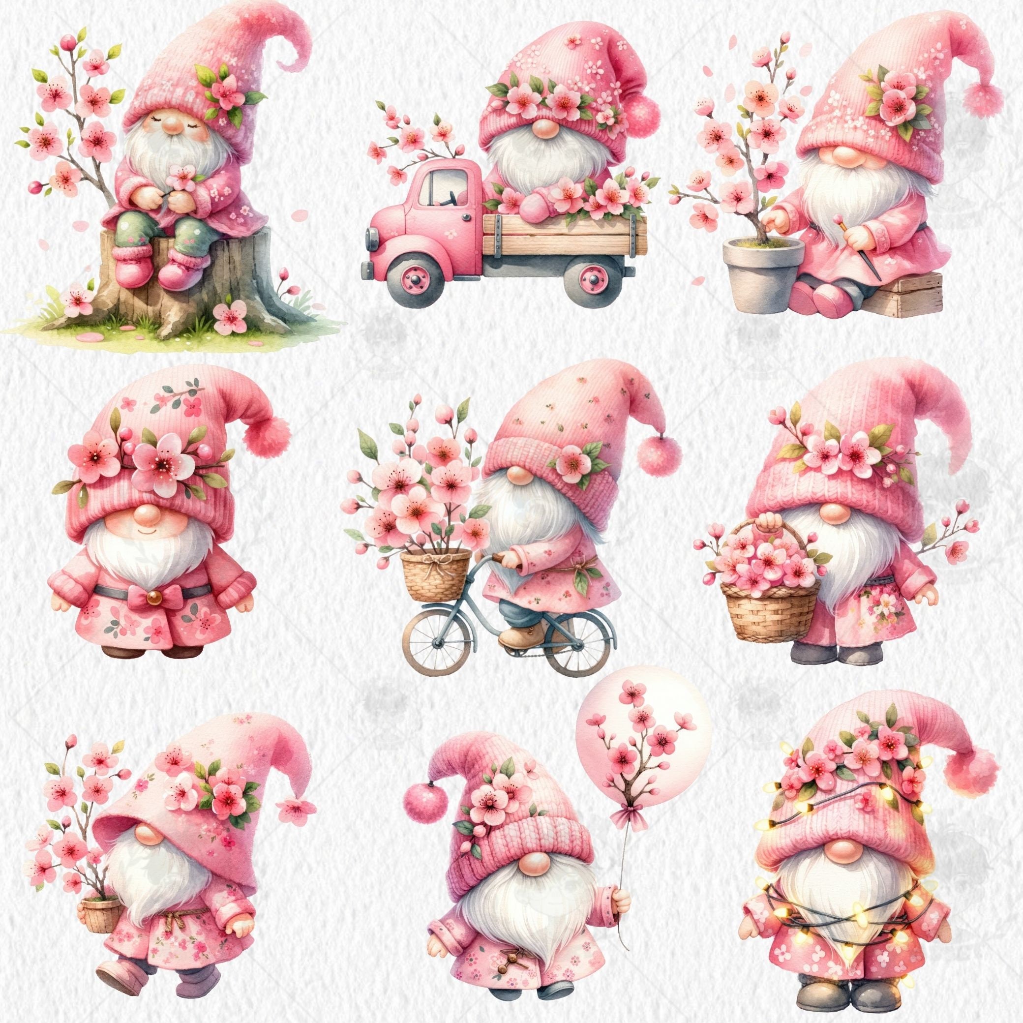 Gnome Cherry Blossom, Gnome Watercolor Clipart ,gnome Flower Png,sakura ...