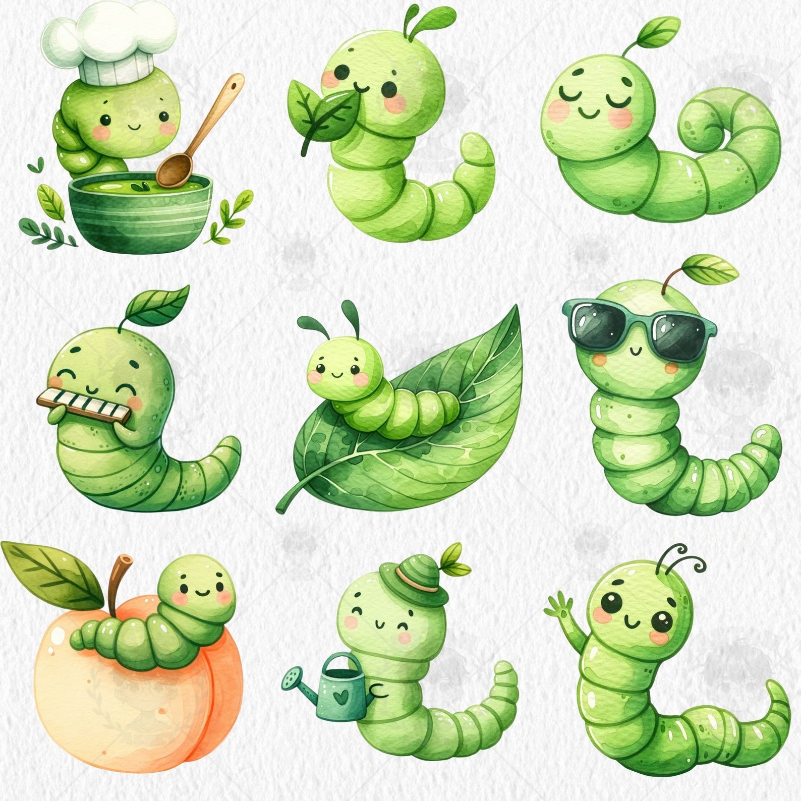 Cute Worm Watercolor Clipart, Wormy Png, Cute Caterpillar Clipart ...