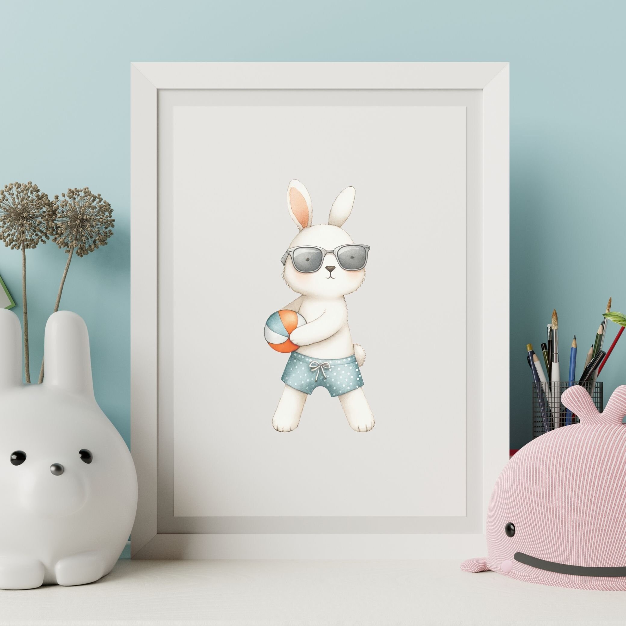 Summer Bunnies, Rabbit Summer, Watercolor Clipart, Animals Summer ...