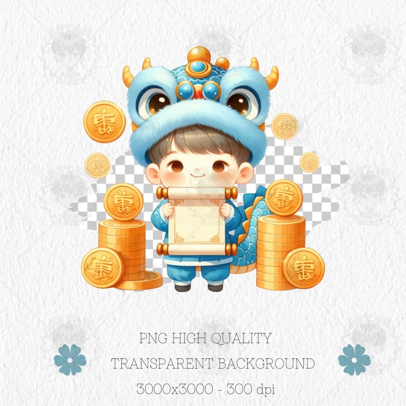 Cute Kid Blue Dragon Water Color Chinese New Year Clipart ,2024 ...