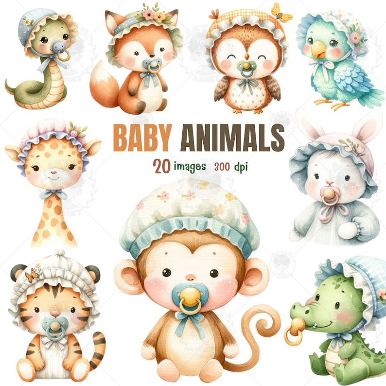 Baby Animals, Cute Animals Watercolor Clipart ,baby Shower Clipart ...