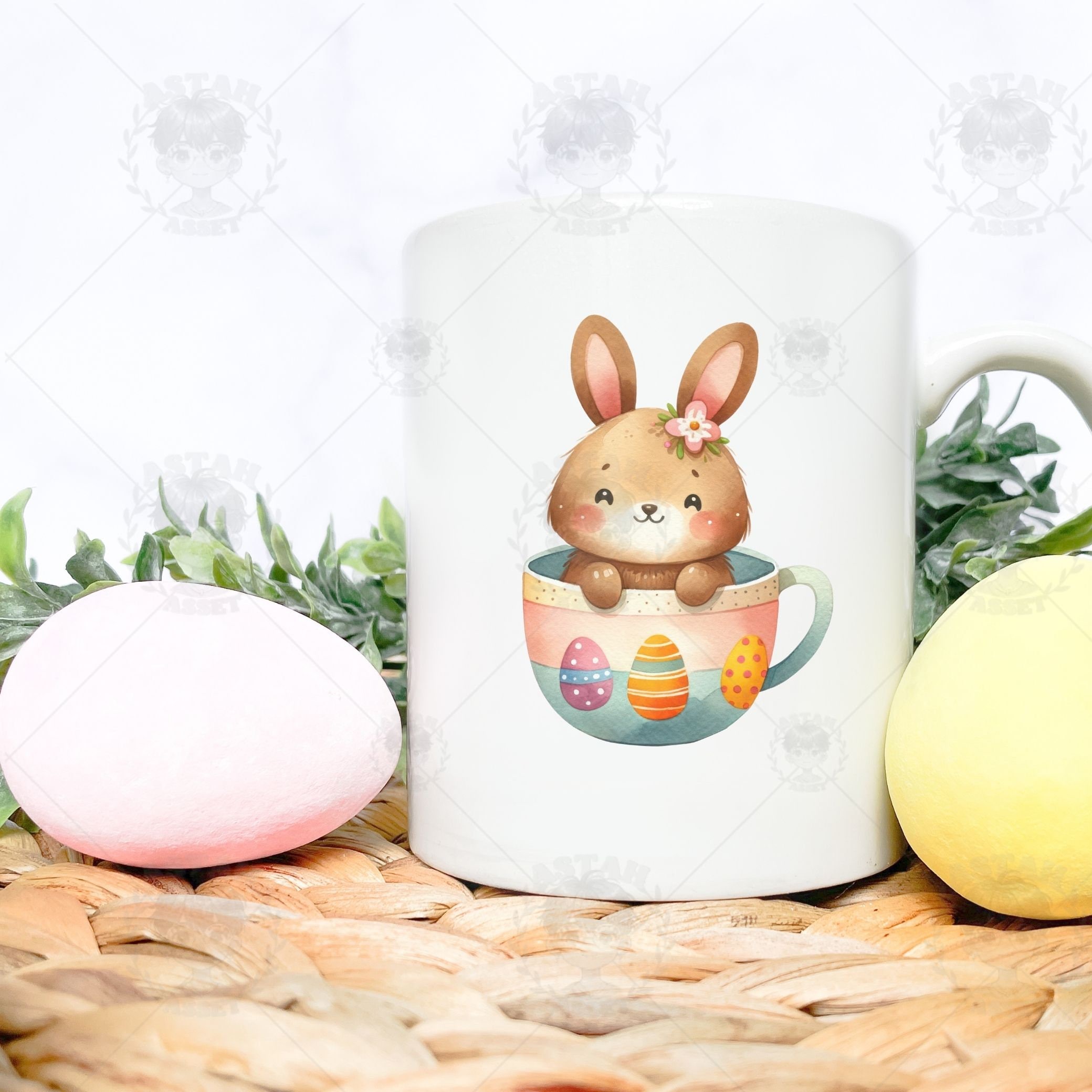 Easter Bunny Watercolor Clipart , Easter Eggs, Cute Rabbit Clipart ...