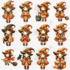 Autumn Witch Watercolor Clipart: Halloween Pumpkin PNG (digital ...