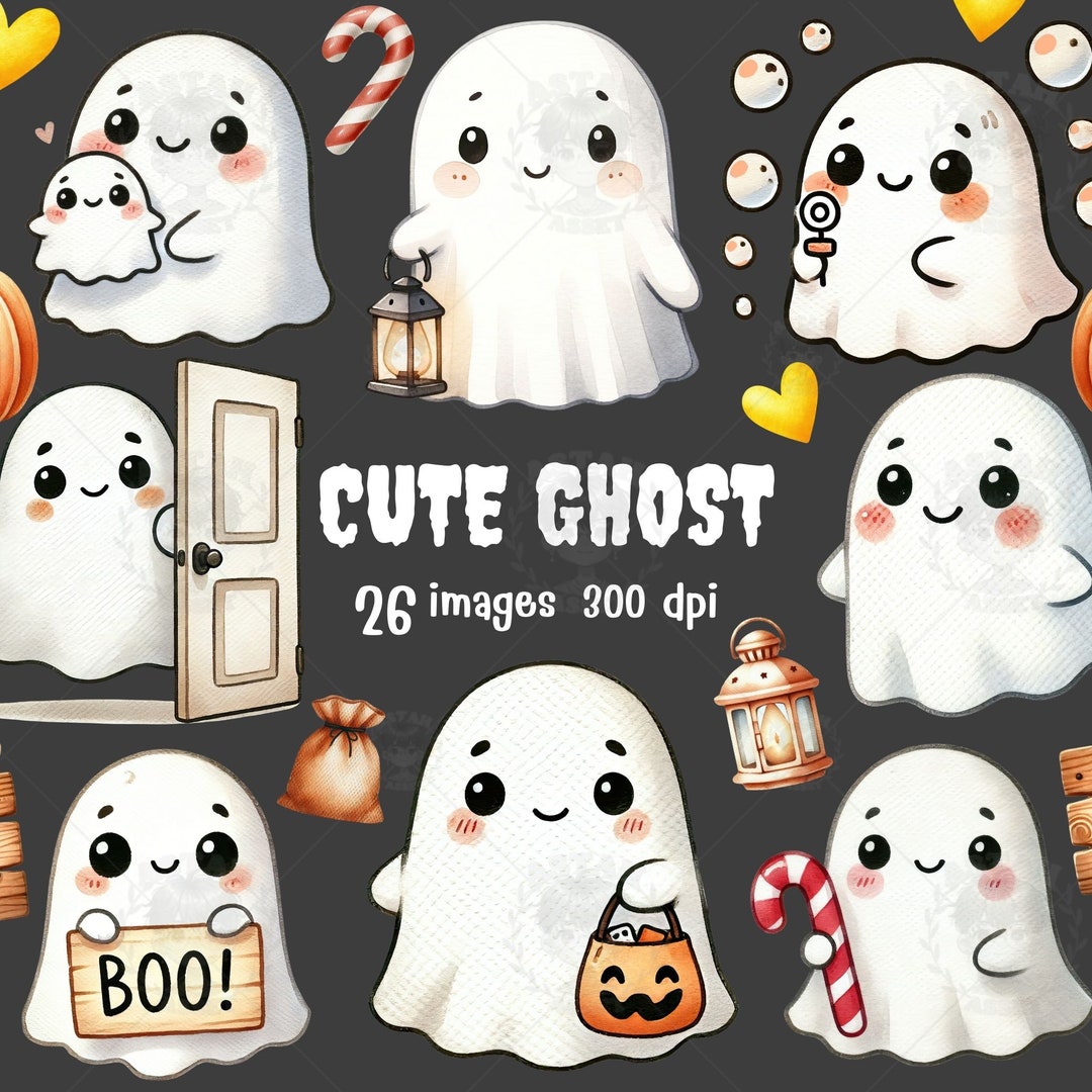 Cute Ghost Clipart, Halloween Clipart, Ghost Watercolor, Spooky Clipart ...