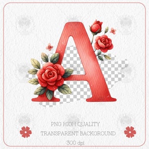 Watercolor Red Rose Alphabet ,valentines Alphabet Letter, Alphabet PNG ...