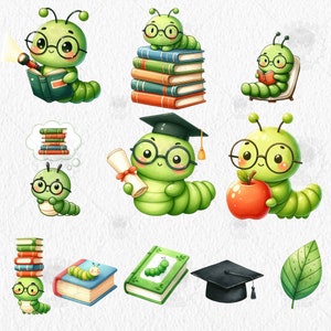 Bookworm Watercolor Clipart, Wormy Png, Cute Caterpillar Clipart ...