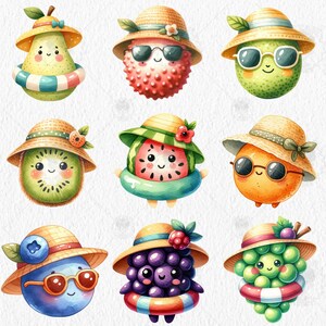 Summer Fruit Watercolor Clipart: Kawaii Food PNG (digital Download) - Etsy