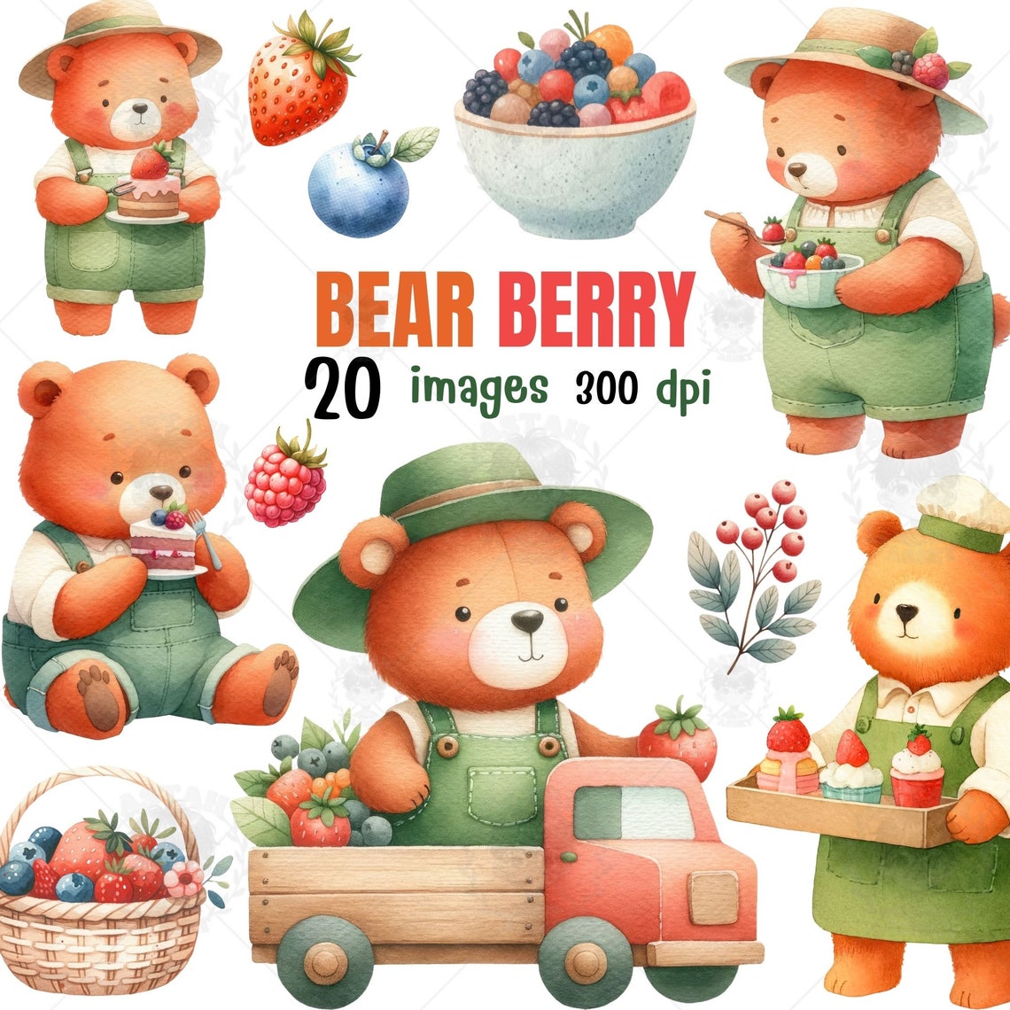 Bear Berry Watercolor Clipart, Fruit Clipart, Spring Clipart ...