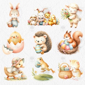 Cute Animals Easter Watercolor Clipart , Easter Eggs, Cute Rabbit ...