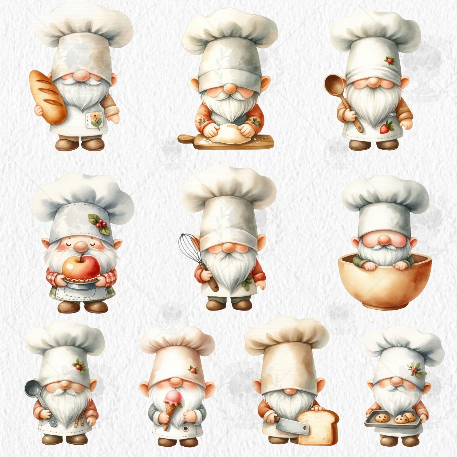 Gnome Bakery Watercolor Clipart, Gnome Pastry Chef Clipart, Sweet Gnome ...